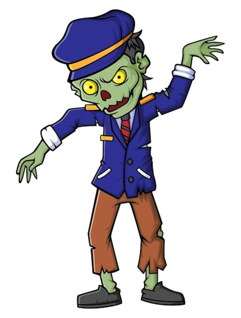 Personagem De Desenho Animado Piloto Zumbi Assustador Em Fundo Branco