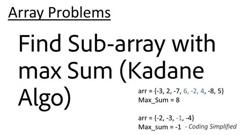 array 29 find sub array with maximum sum kadane algo largest subarray sum youtube