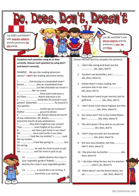Doesn T English Esl Worksheets Pdf Doc