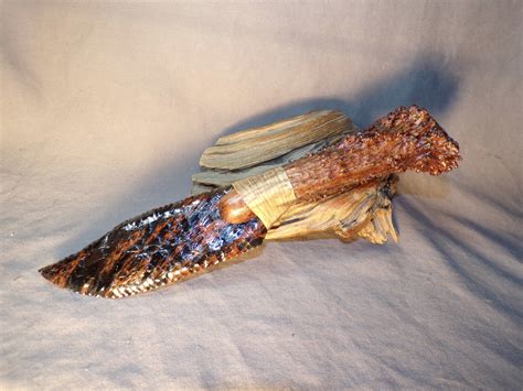 Triple Flow Obsidian Bowie Knife Elk Antler Handle Flint Knapping Black