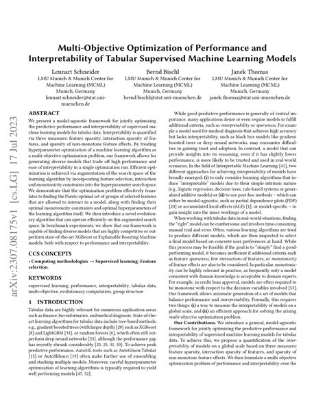 pdf multi objective optimization of performance and interpretability of tabular supervised