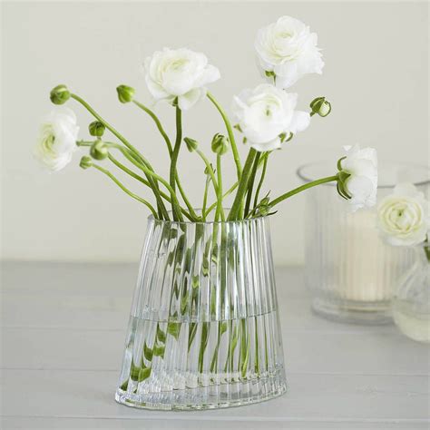 Oval Ribbed Glass Vase Glass Vase Vase Flower Decorations