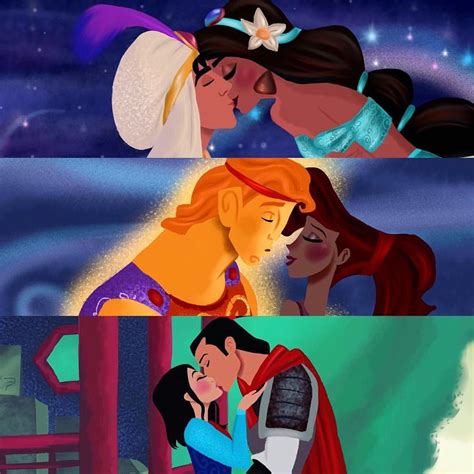 Disney Couples Aladdin And Jasmine Hercules And Megara Mulan And Shang Disney Kiss Disney