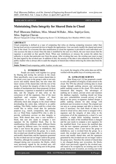 maintaining data integrity for shared data in cloud pdf