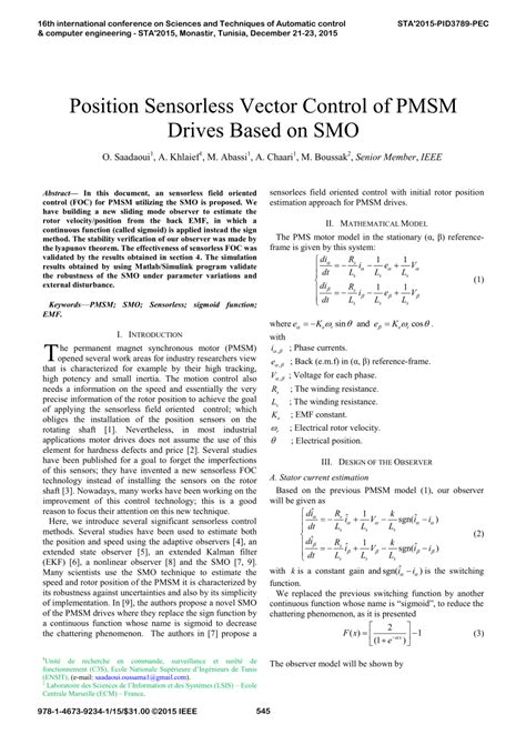 pdf position sensorless vector control of pmsm drives based on sliding mode observer