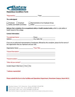 Fillable Online Bates Ctc Hazardous Condition Form Bates Technical