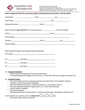 Fillable Online Transplant Transplant Eval Preauthorization Form