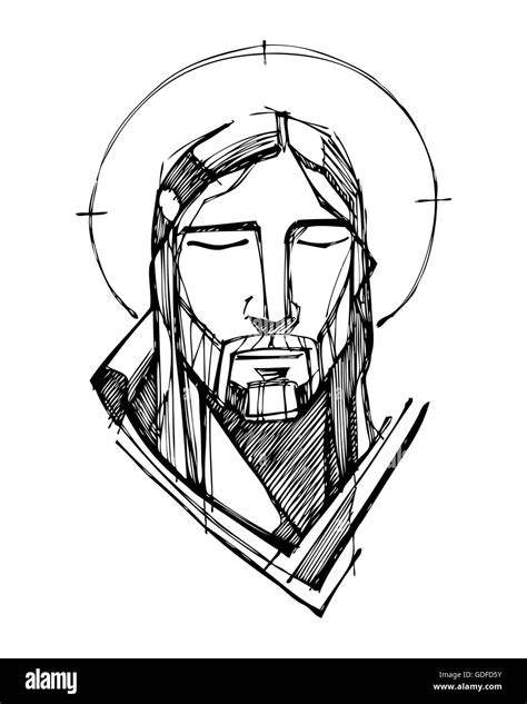 Hand drawn vector illustration ou dessin du visage de Jésus Christ