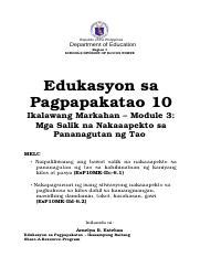 ESP 10 Q2 MODYUL 3 Docx Republic Of The Philippines Department Of