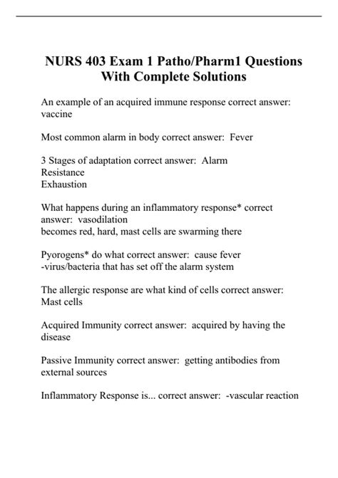 Nurs Exam Patho Pharm Questions With Complete Solutions Nurs