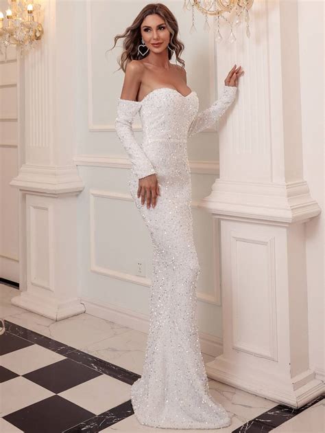 Missord Off Shoulder Sequin Mermaid Hem Formal Dress SHEIN USA