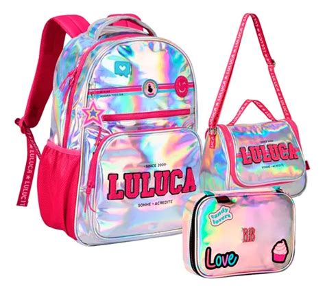 Mochila Costas Lancheira Estojo Box Luluca Holográfica Frete grátis
