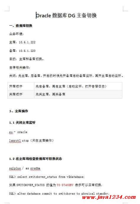 oracle数据库dg主备切换 pdf 下载 java知识分享网 免费java资源下载