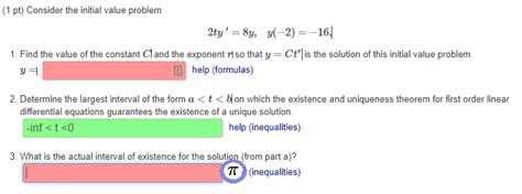 solved 1 pt consider the initial value problem 2ty 8y