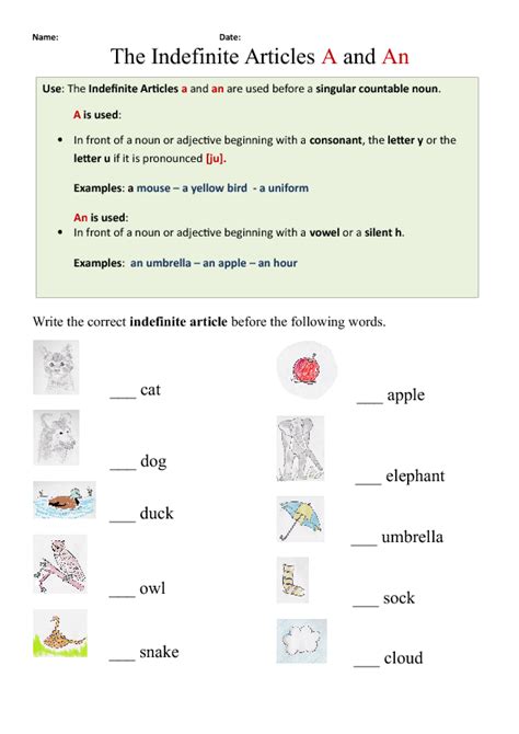 105 Free Indefinite Article Worksheets B83