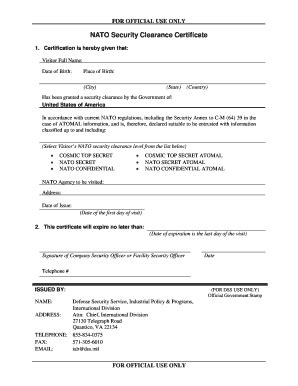 Fillable Online Dss INSTRUCTIONS FOR NATO SECURITY CLEARANCE DSS
