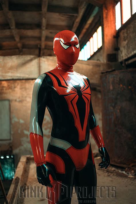 Male Zipperless Neck Entry Spidey Latex Catsuit