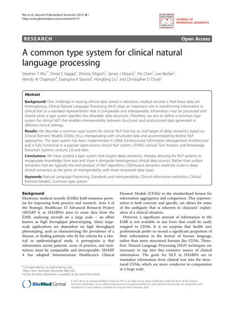 pdf a common type system for clinical natural language processing