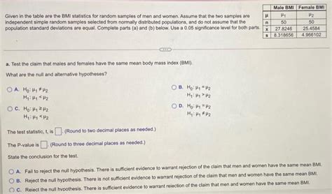 solved given in the table are the bmi statistics for random