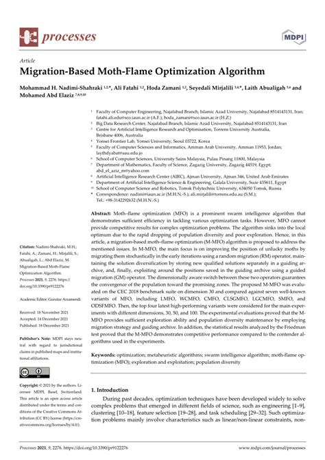 pdf migration based moth flame optimization algorithm
