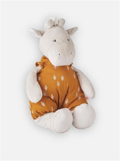 Peluche Medium Tiga En Mousseline De Coton Bio Beige Et Ocre Jaune