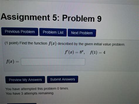 solved assignment 5 problem 9 previous problem problem list