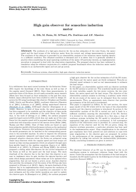 pdf high gain observer for sensorless induction motor mohammed m saad and abdou dib