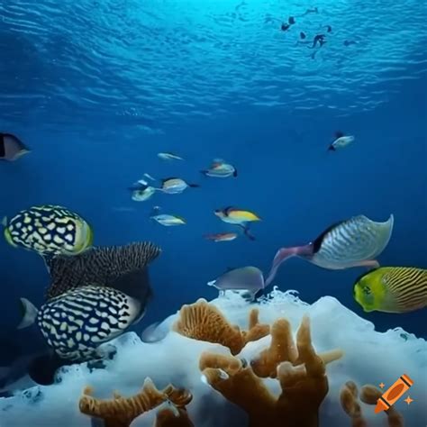 Underwater Scene With Marine Life And Foam On Craiyon