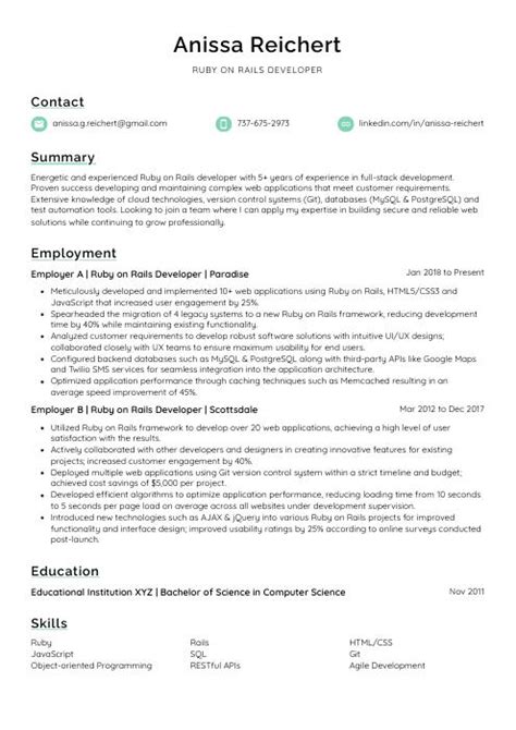 ruby on rails developer resume cv example and writing guide