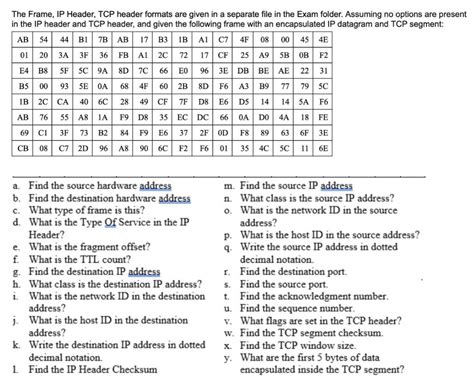 solved the frame ip header tcp header formats are given in