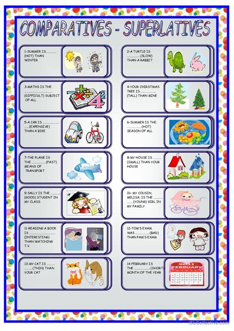 COMPARATIVE AND SUPERLATIVE English ESL Worksheets Pdf Doc