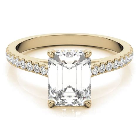 Emerald Radiant Hidden Halo Cathedral Moissanite Engagement Ring