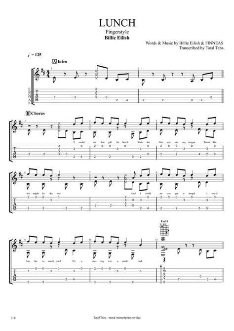 LUNCH Fingerstyle Fingerstyle Tab Chords Billie Eilish