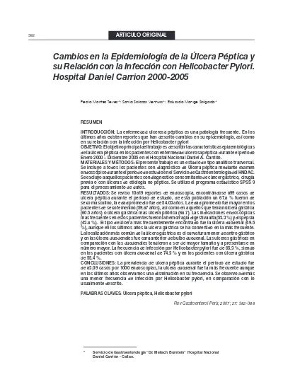 Cambios en la Epidemiologia de la Úlcera Péptica y su Relación con la