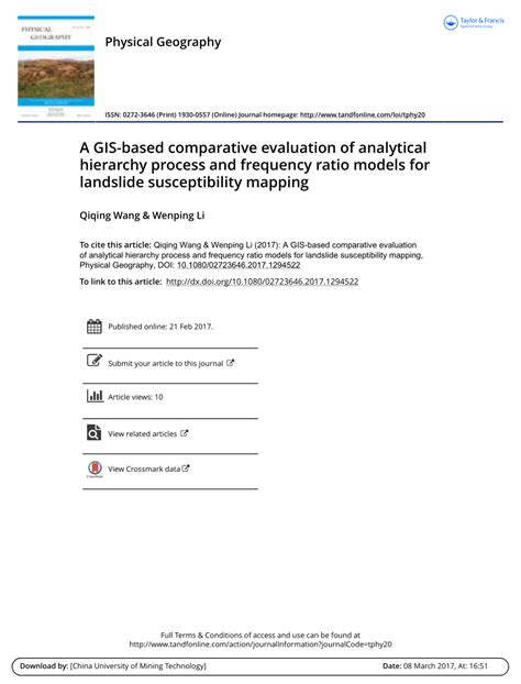 pdf a gis based comparative evaluation of analytical hierarchy process and frequency ratio
