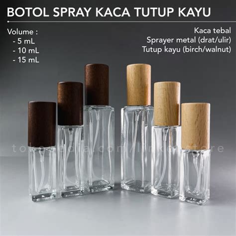 Jual Botol Parfum Spray Tutup KAYU Kaca Kotak Tebal Sample
