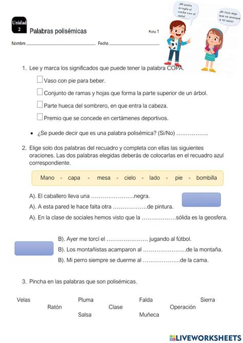 Palabras polisémicas online worksheet for 5º Palabras polisemicas