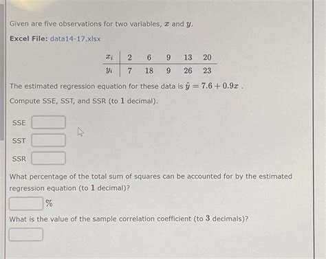 solved given are five observations for two variables and y