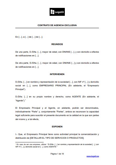 Modelo Contrato Agente Exclusivo Agencia Comercial Actualizado