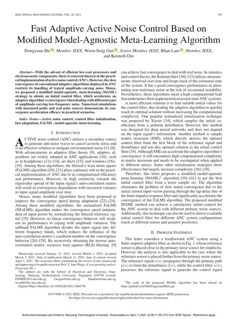 pdf fast adaptive active noise control based on modified model agnostic meta learning algorithm