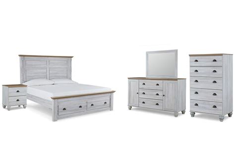 Haven Bay King Panel Storage Bed With Mirrored Dresser Chest And