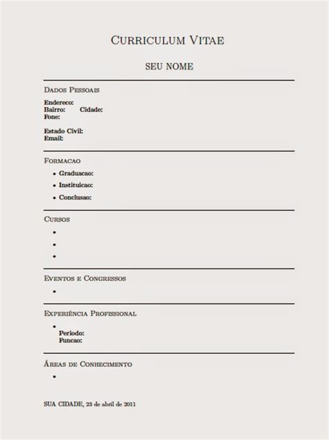 Curriculum Pronto Para Preencher E Imprimir