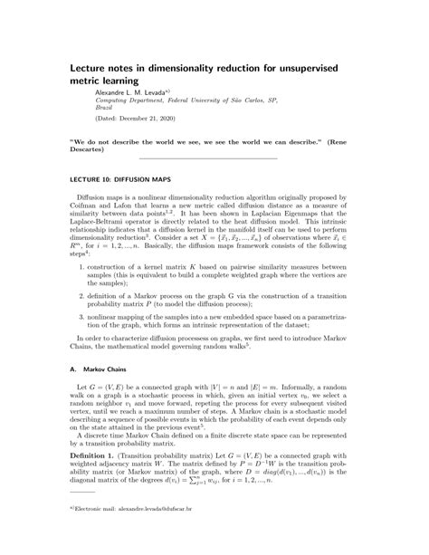 pdf lecture notes in dimensionality reduction for unsupervised metric learning diffusion maps