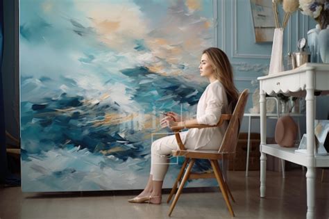 Premium Photo A Woman Artist Sitting On A Chair Painting Beautifully
