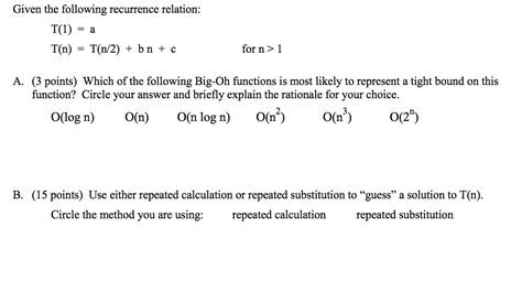 solved given the following recurrence relation t 1 a