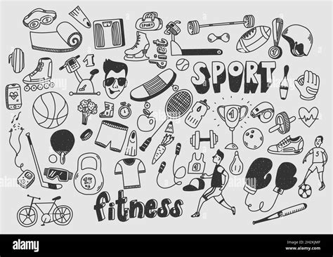 Sport Fitness Healthy Lifestyle Doodle Hand Drawn Stock Vector Image