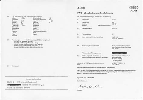 Quest ce que le COC Certificat de Conformité Européen Audi Le