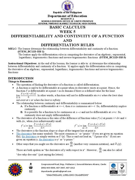 basic calculus activity sheets week 5 pdf derivative continuous function