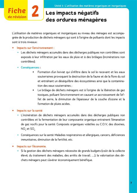 Utilisation Des Matières Organiques Et Inorganiques Fiches De Révision