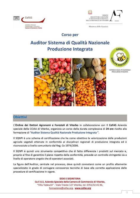 Corso Auditor Sistema Qualità Nazionale Produzione Integrata Ordine